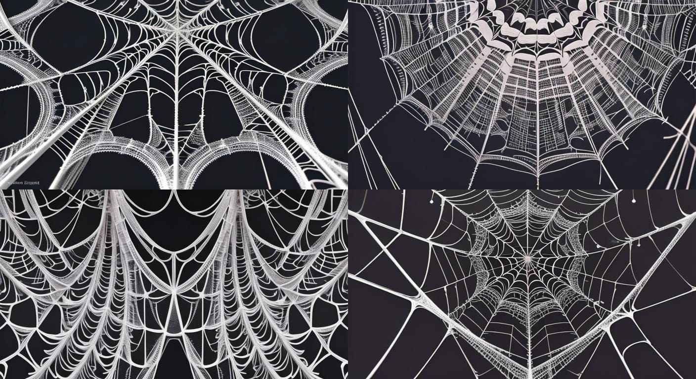Abstract interpretations highlighting the symmetry and beauty of spiderweb designs. Detailed ...