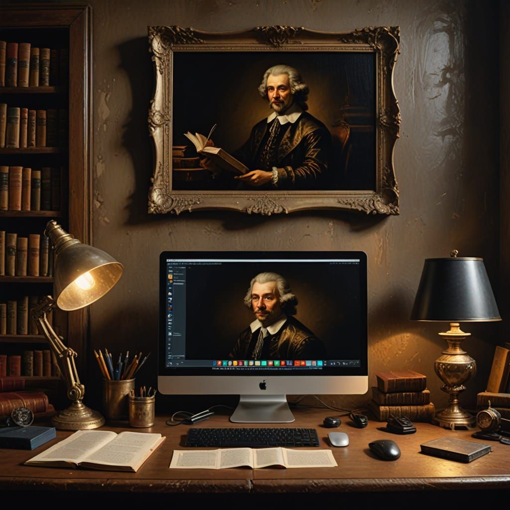 A Baroque Masterpiece of a New Computer in Warm, G... - AI Art
