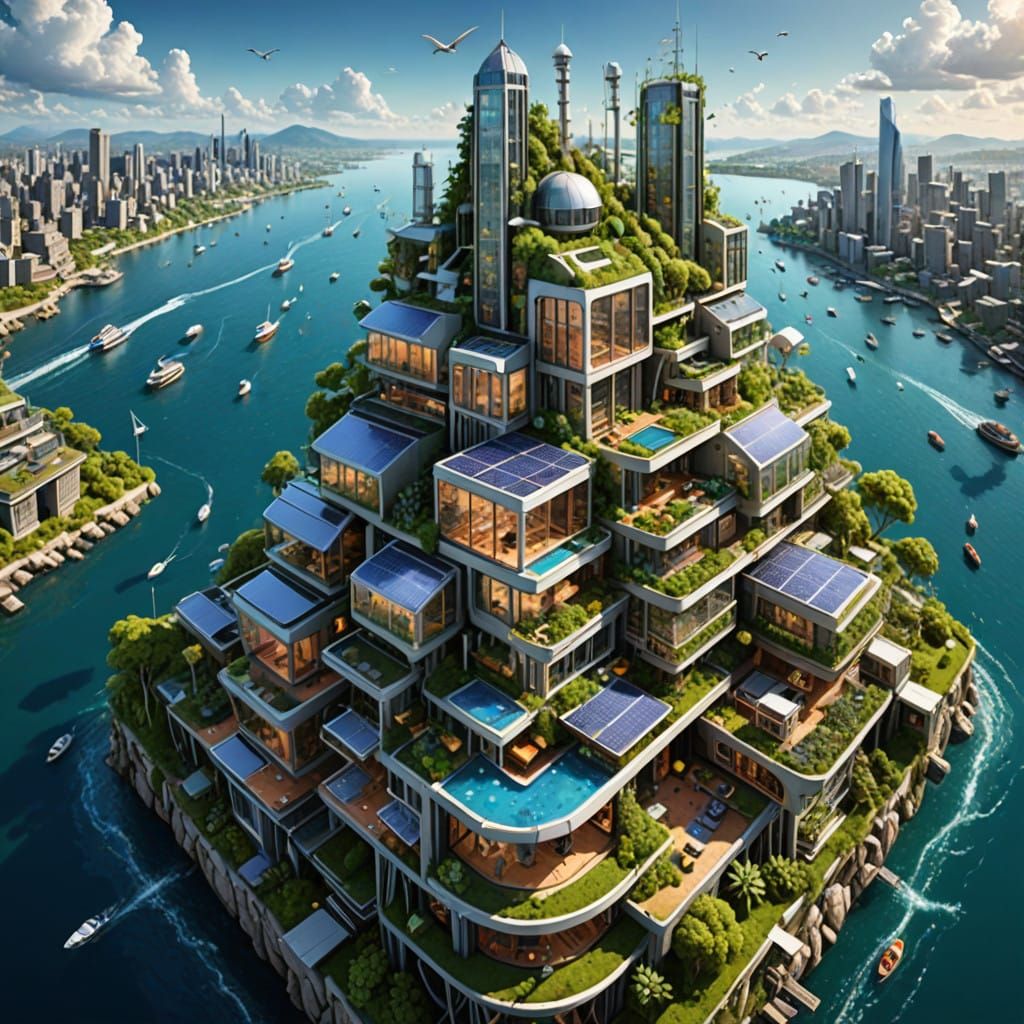 Solarpunk - Sustainable Futuristic Eco Cityscape in Vibrant ...