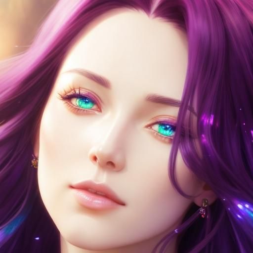 Beautiful young lady with magenta hair with purple hair highlights and ...