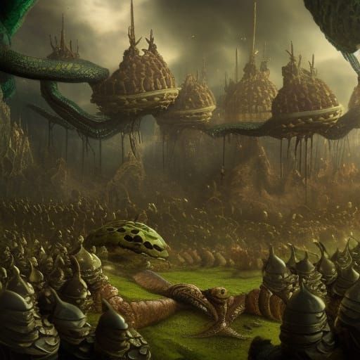 Frog army gets ready to battle with bronze armors and horned helmets to ...