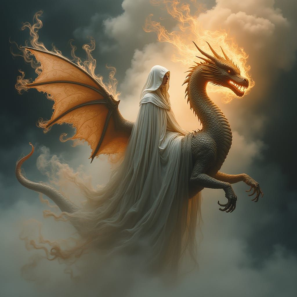 A plume of slim, wispy smoke transforms into a mystical, hooded figure ...