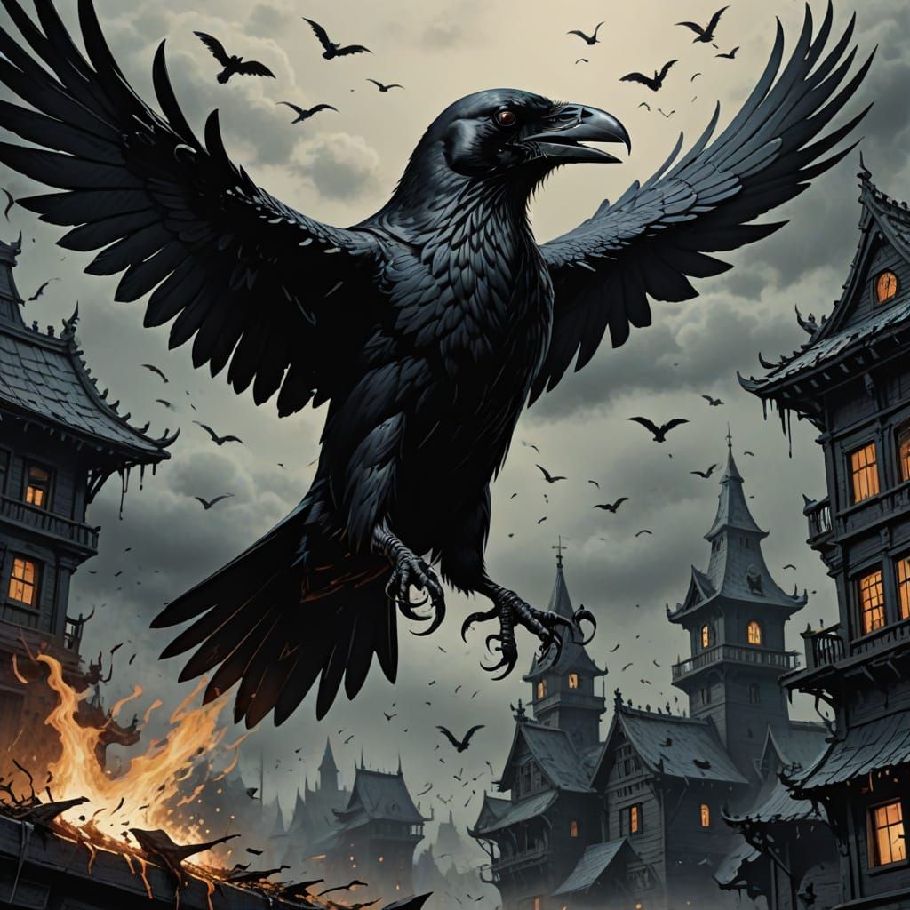 Dark Crow Soars in Terror, Inspired by Horror Comi... - AI Art