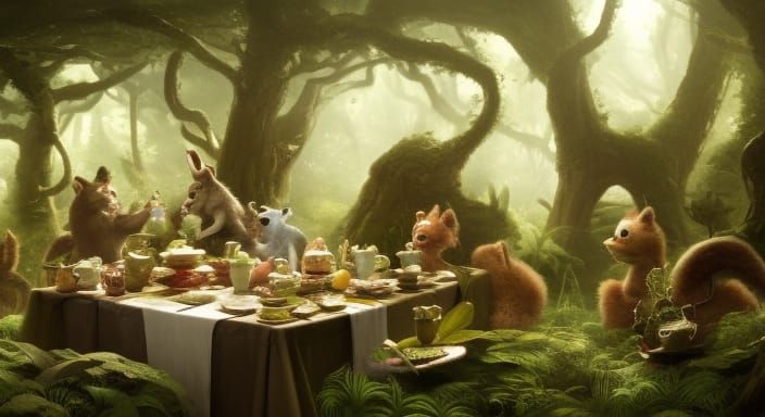 Woodland Gathering - Enchanted Animal Tea Party in Forest Gl...