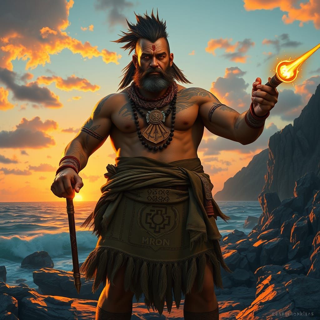 Pacific Warrior Embodies Ancient Power and Steampu... - AI Art