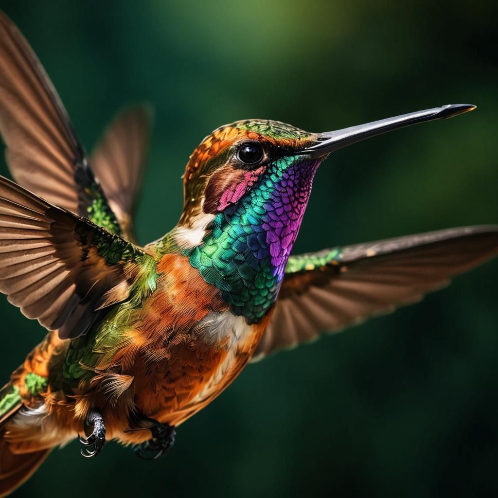 Demonic rufous hummingbird close up, perfect evil hummingbird, raptor ...