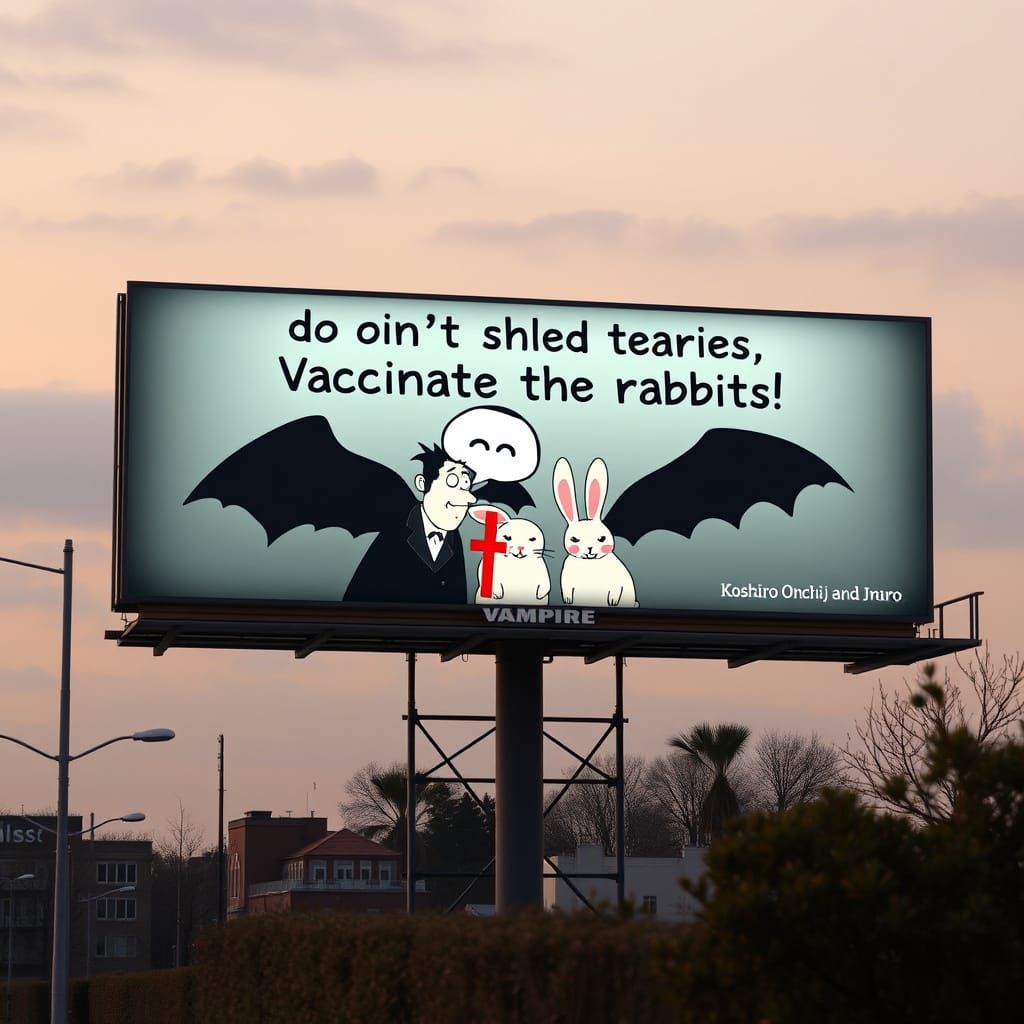 Vampire Billboard with Vaccination Message in Play... - AI Art