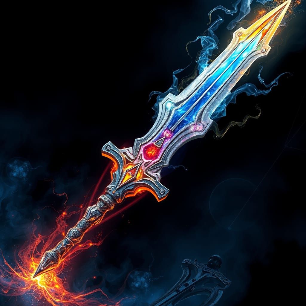 Majestic Elemental Sword with Vibrant, Shifting Co... - AI Art