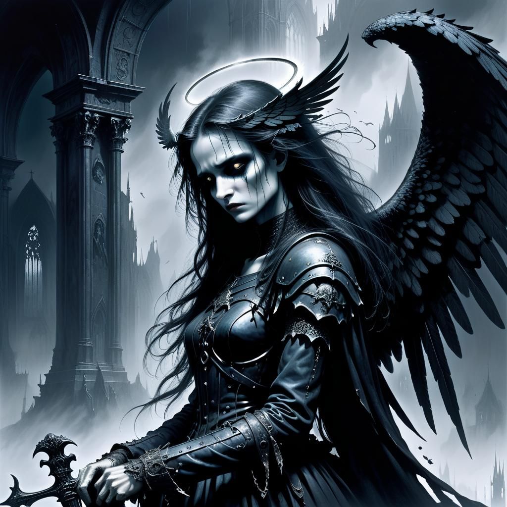 🗡🌧⚡️ Beautiful Dark Angel Weeps - AI Generated Artwork - NightCafe Creator