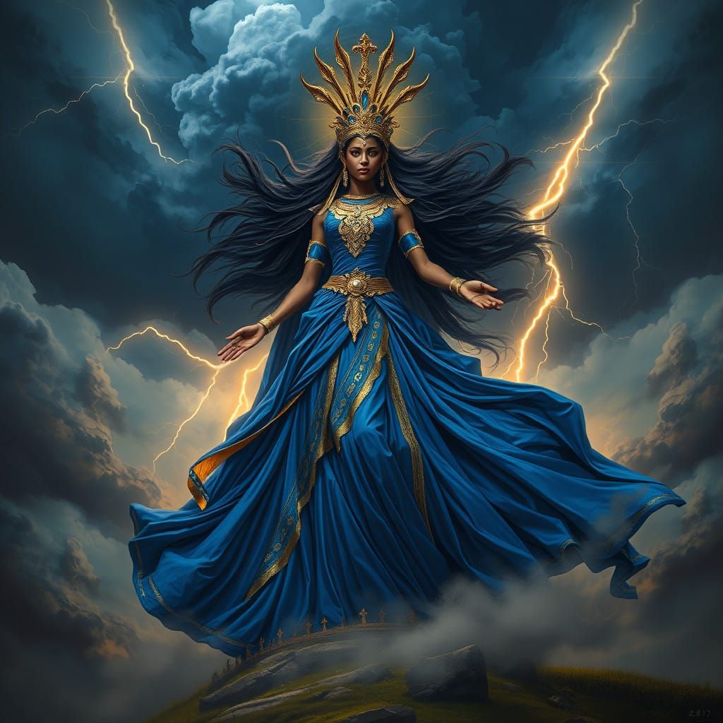 Majestic Goddess Oya Surrounded by Turbulent Storm... - AI Art