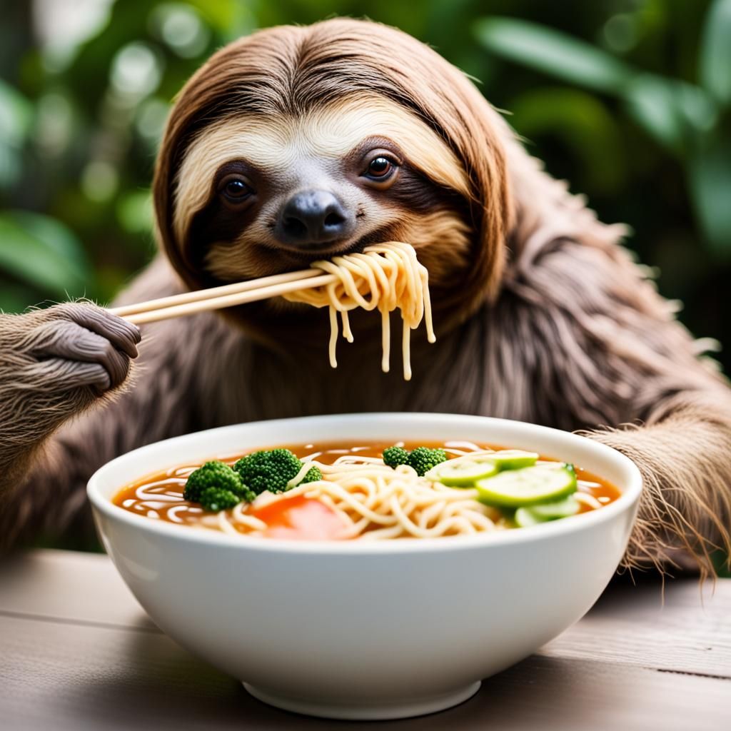 Sloth Eating Ramen - AI Generated Artwork - NightCafe Creator