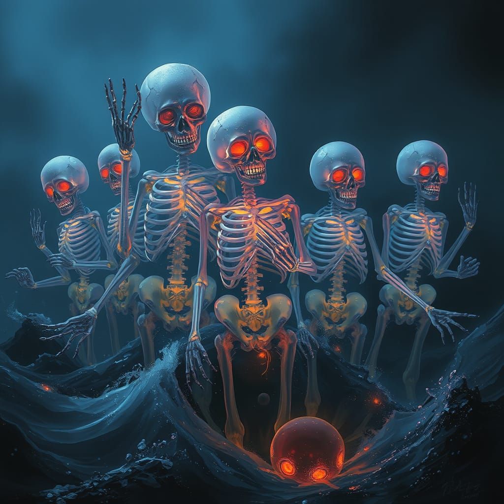 Ethereal Pirate Skeletons Rise from the Dark Water... - AI Art