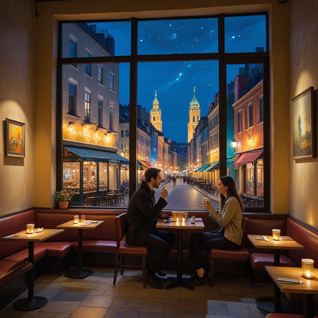 nightcafe IRL - Romantic Evening Scene in a Charming Café