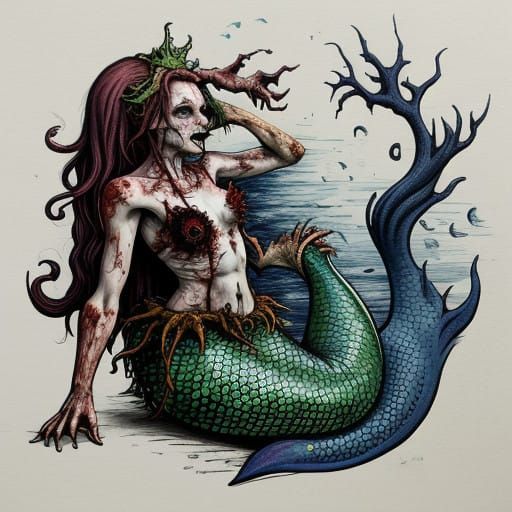 Mermaid Horror in Dark Surrealism - AI Art