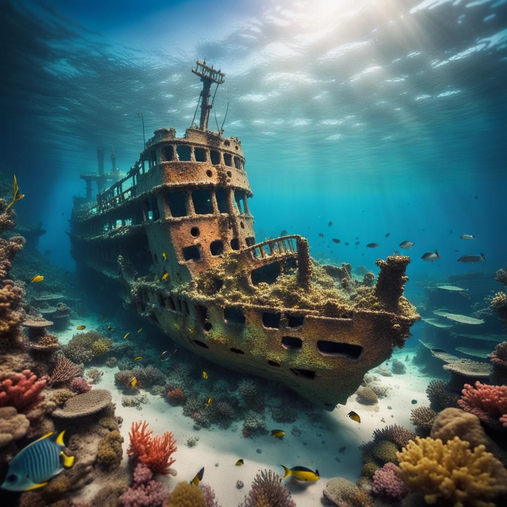National Geographic epic photograph of an underwater shipwreck amidst ...