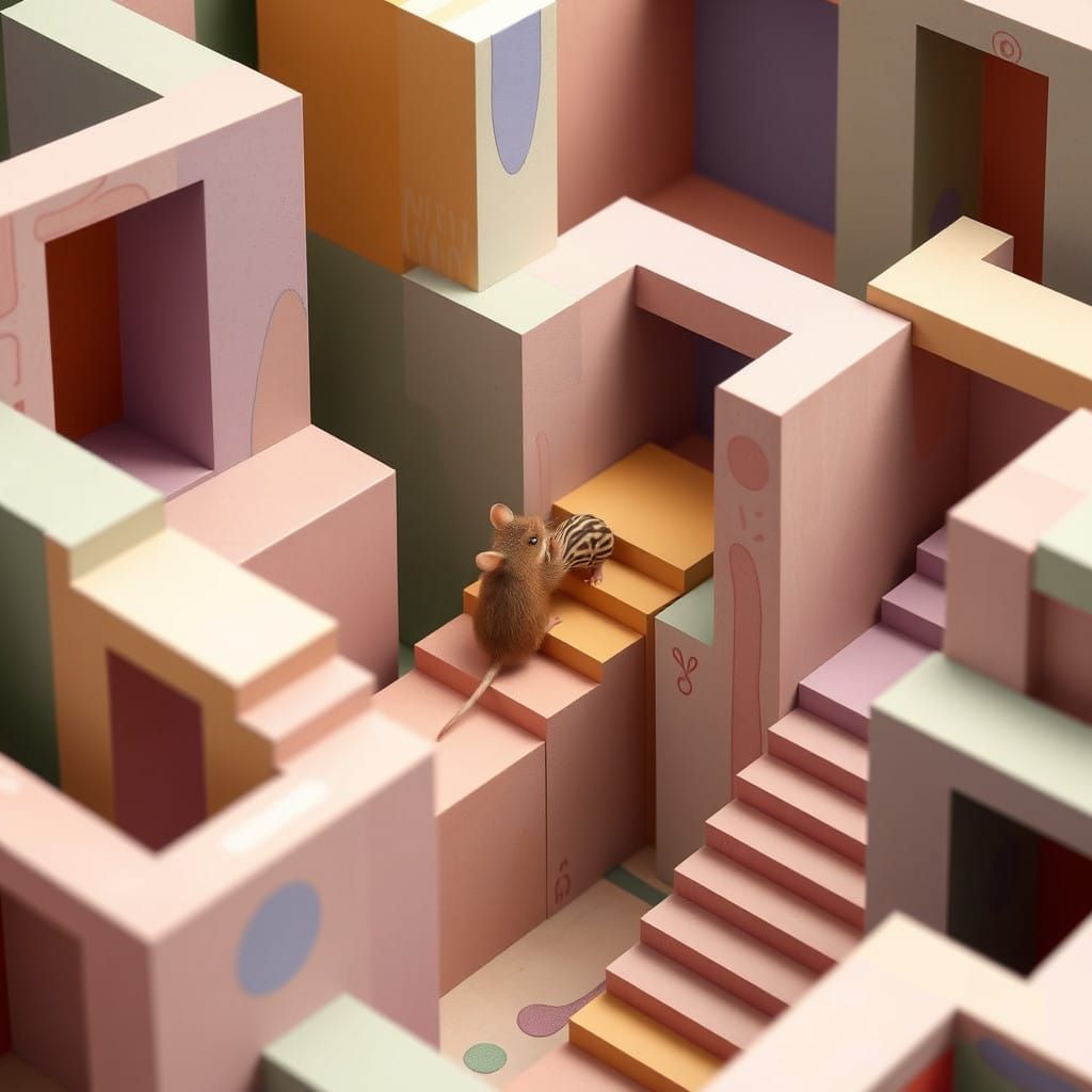 Surreal Mice Navigate Optical Illusion Maze with E... - AI Art