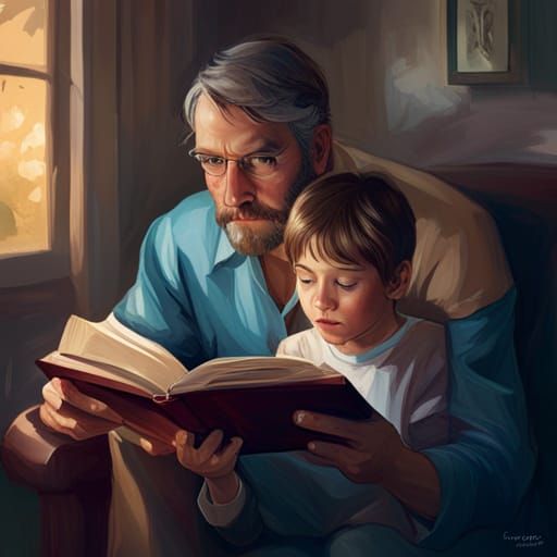 Father and son reading together - AI Generated Artwork - NightCafe Creator