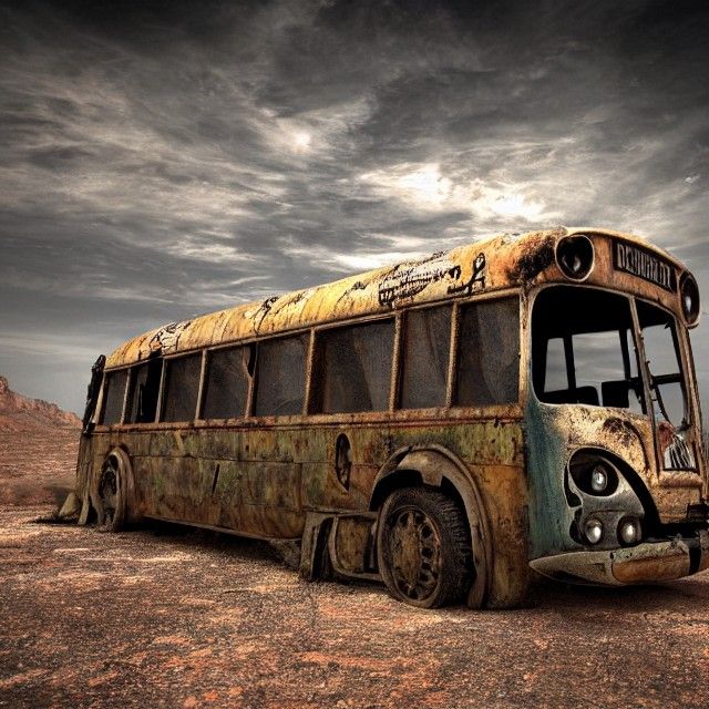 Post-Apocalyptic School Bus - AI Generated Artwork - NightCafe Creator