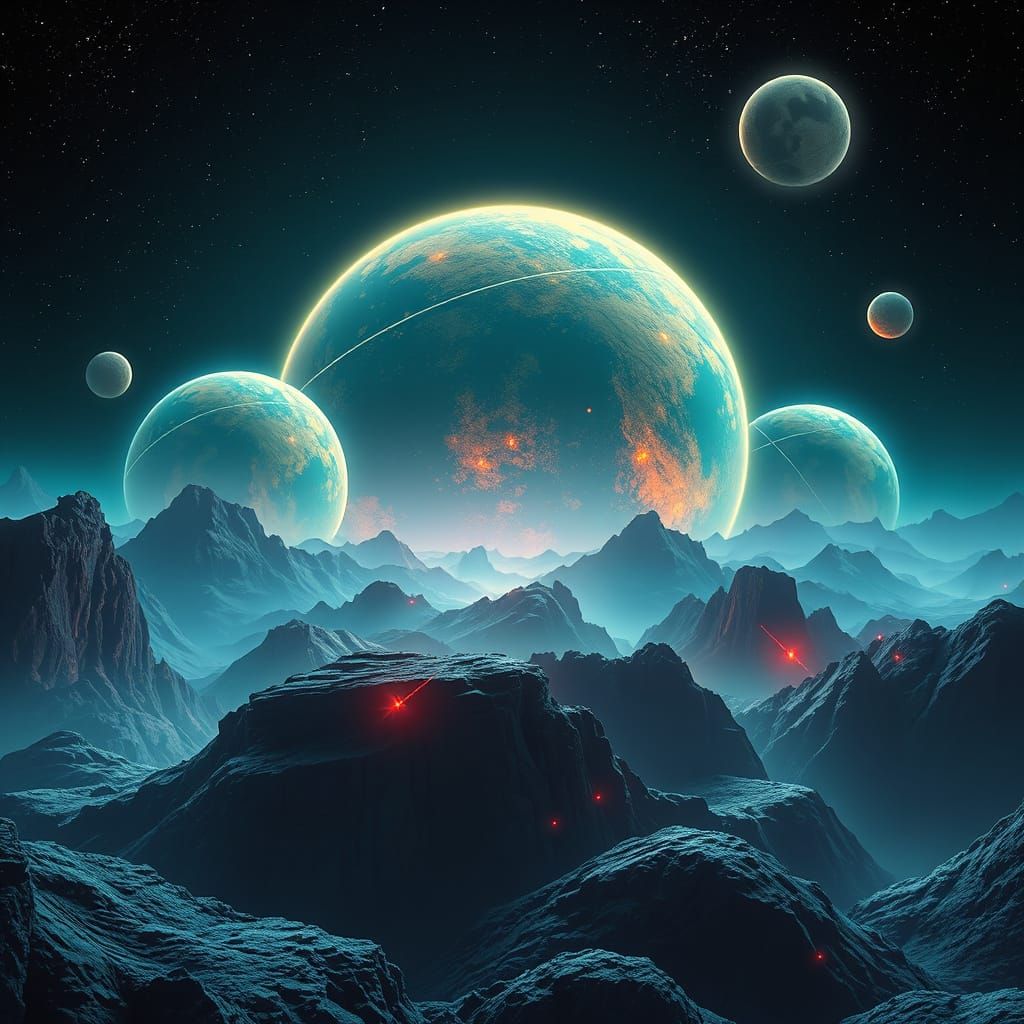 Glowing Chessboard Planetscapes in a Futuristic Vi... - AI Art