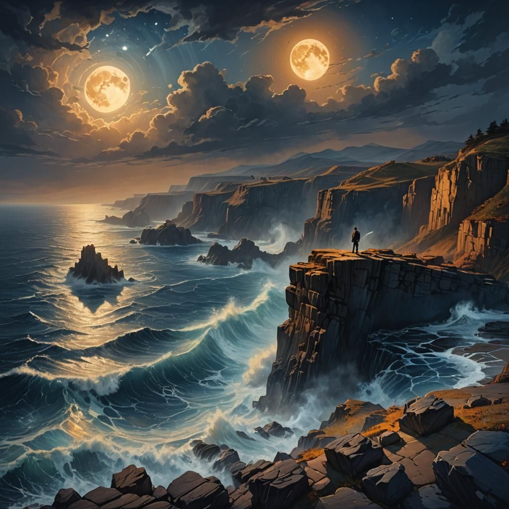 Ethereal Moonlit Cliffside, Fantasy Concept Art in... - AI Art