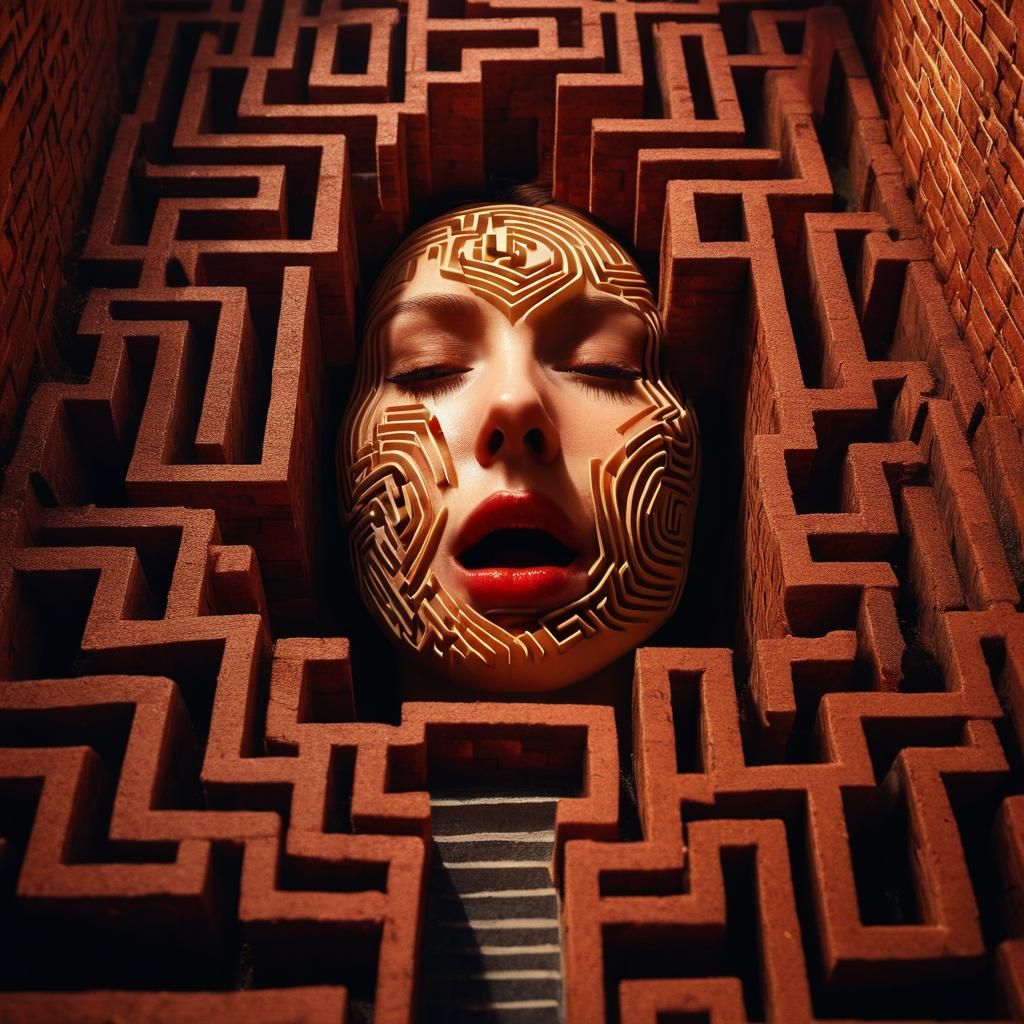 Surreal Woman Made of Labyrinthine Maze with Illum... - AI Art