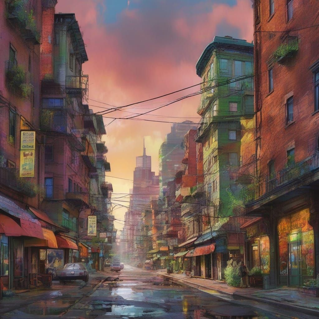 iridescent blue, red, orange, yellow, green watercolor nostalgic era of ...