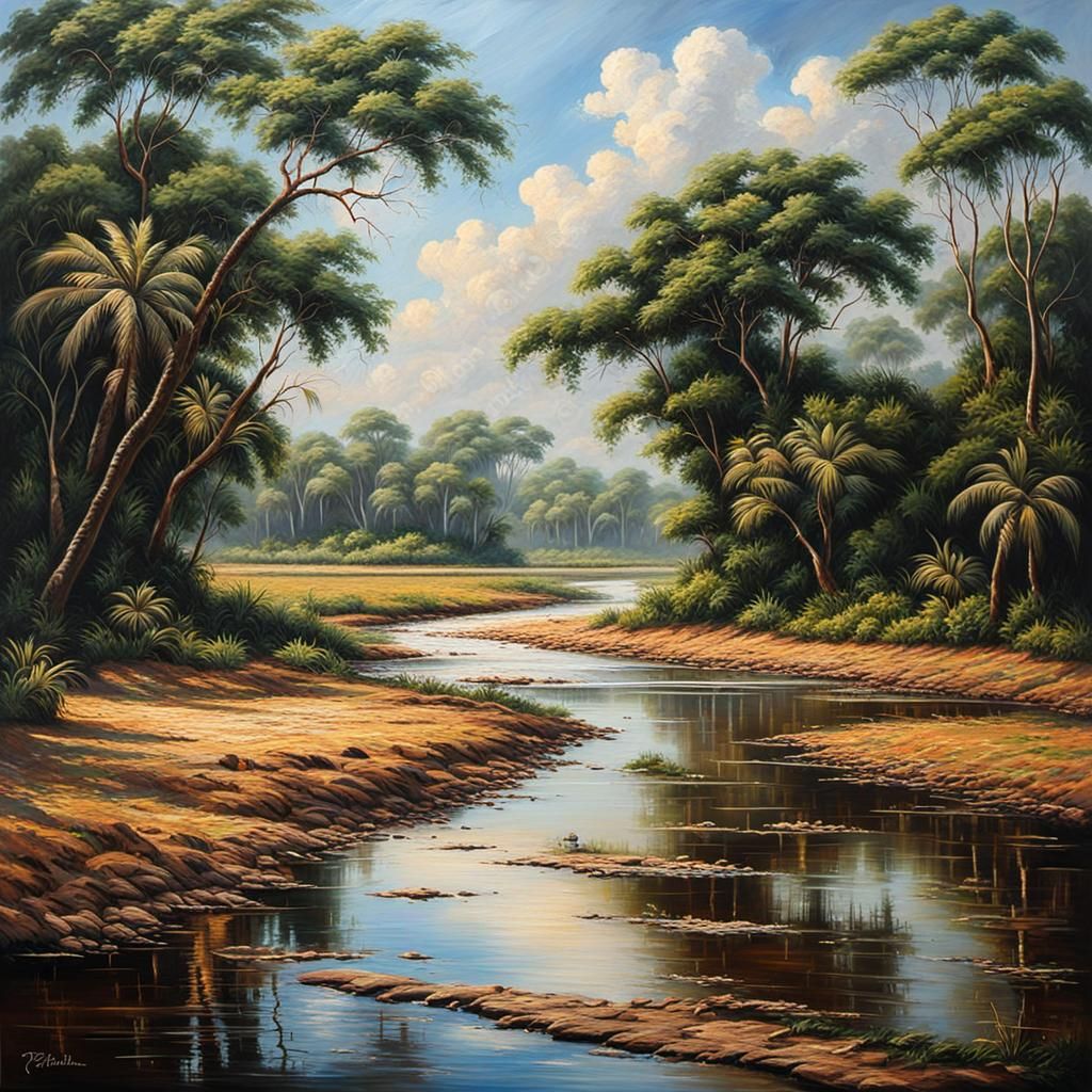 Beautiful pantanal river landscape, Realistic and badass. intricately ...