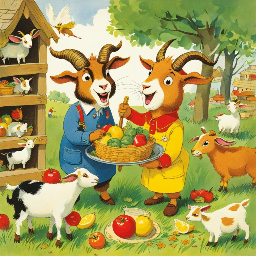 Greedy Goat illustration by Richard Scarry - AI Generated Artwork ...