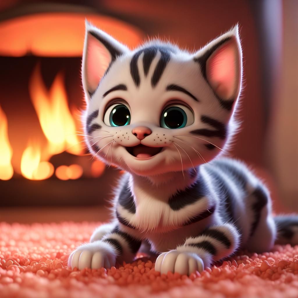 Cute adorable baby kitten smiling, cat, depth of field, snuggled up on ...