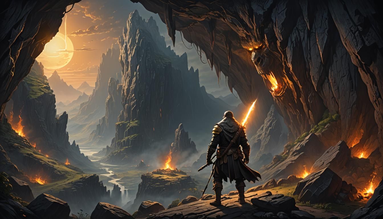 Explorer Exiting Cave - AI Generated Artwork - NightCafe Creator