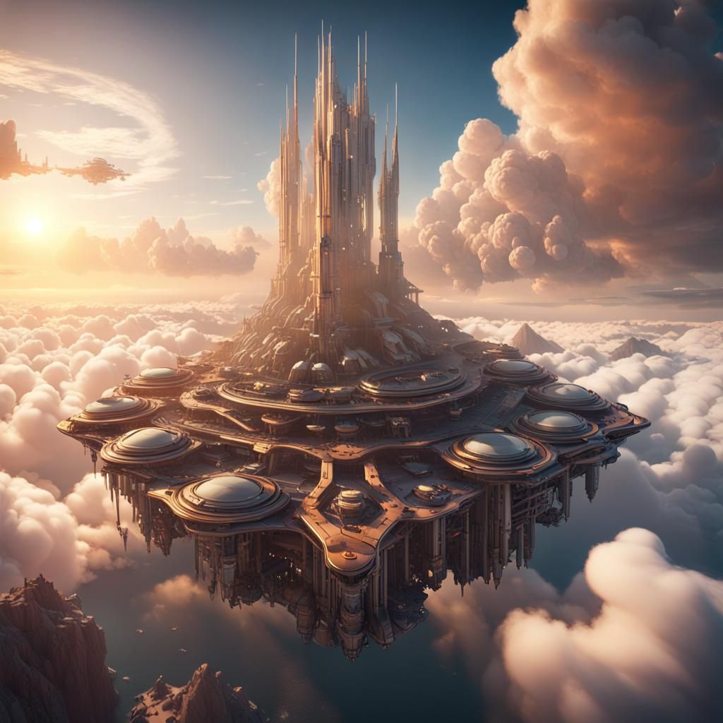 A utopia. An advanced civilization living amongst the clouds on floating islands. Beautiful ...
