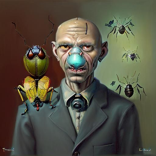 man meeting anthropomorphic bug - AI Generated Artwork - NightCafe Creator