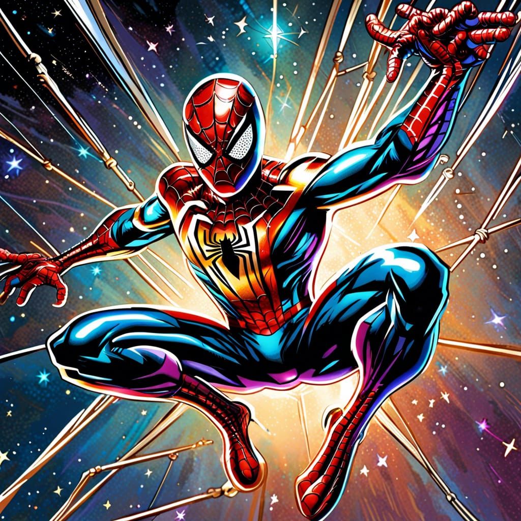 futuristic spiderman swinging on the stars in space - AI Generated ...