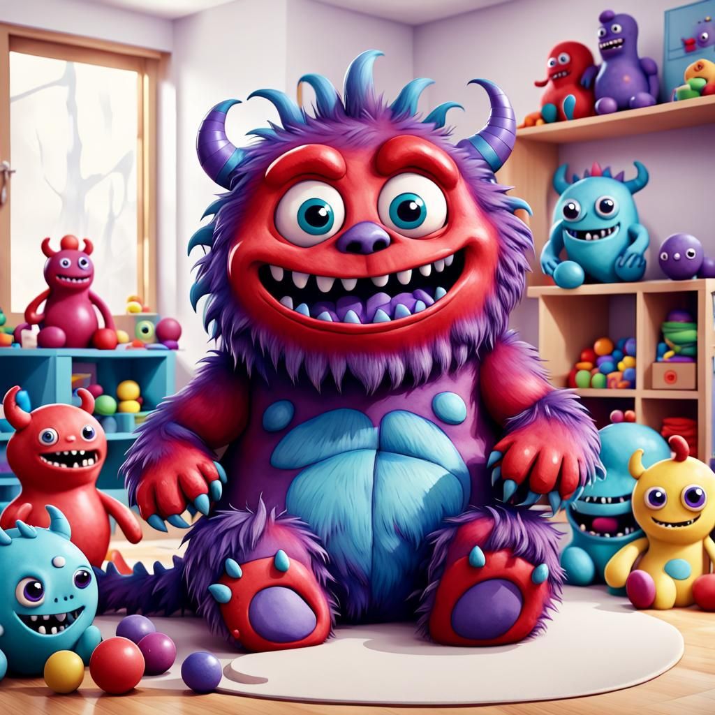 CGI monster sitting in playroom with toys aswatercolor style - AI ...