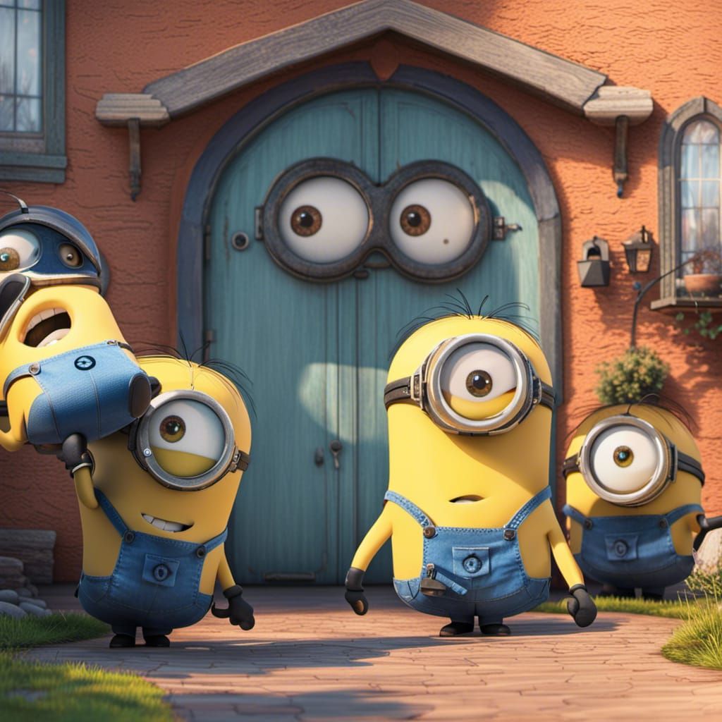 a house with eyes, it is watching you!, pixar style, the minions house ...
