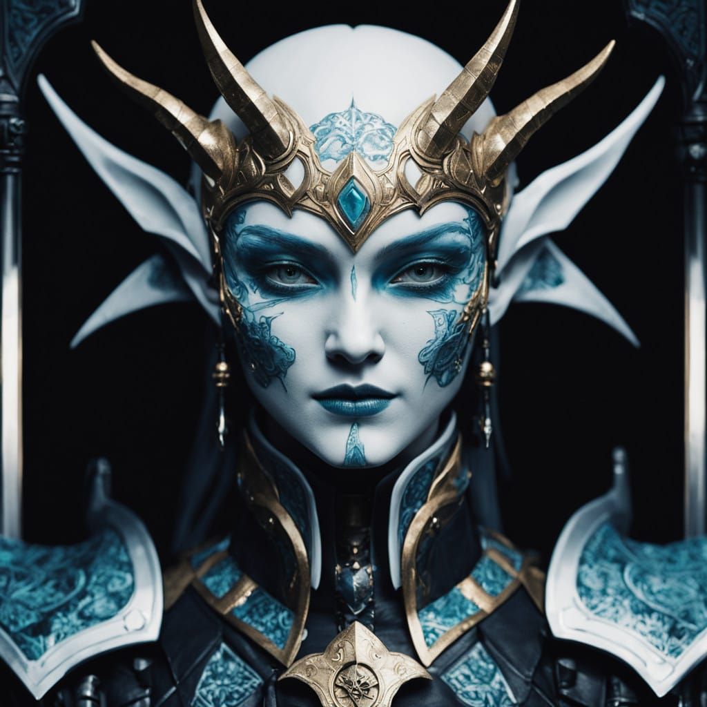 Ethereal Vampire-Elf Hybrid Samurai in Emerald Gol... - AI Art