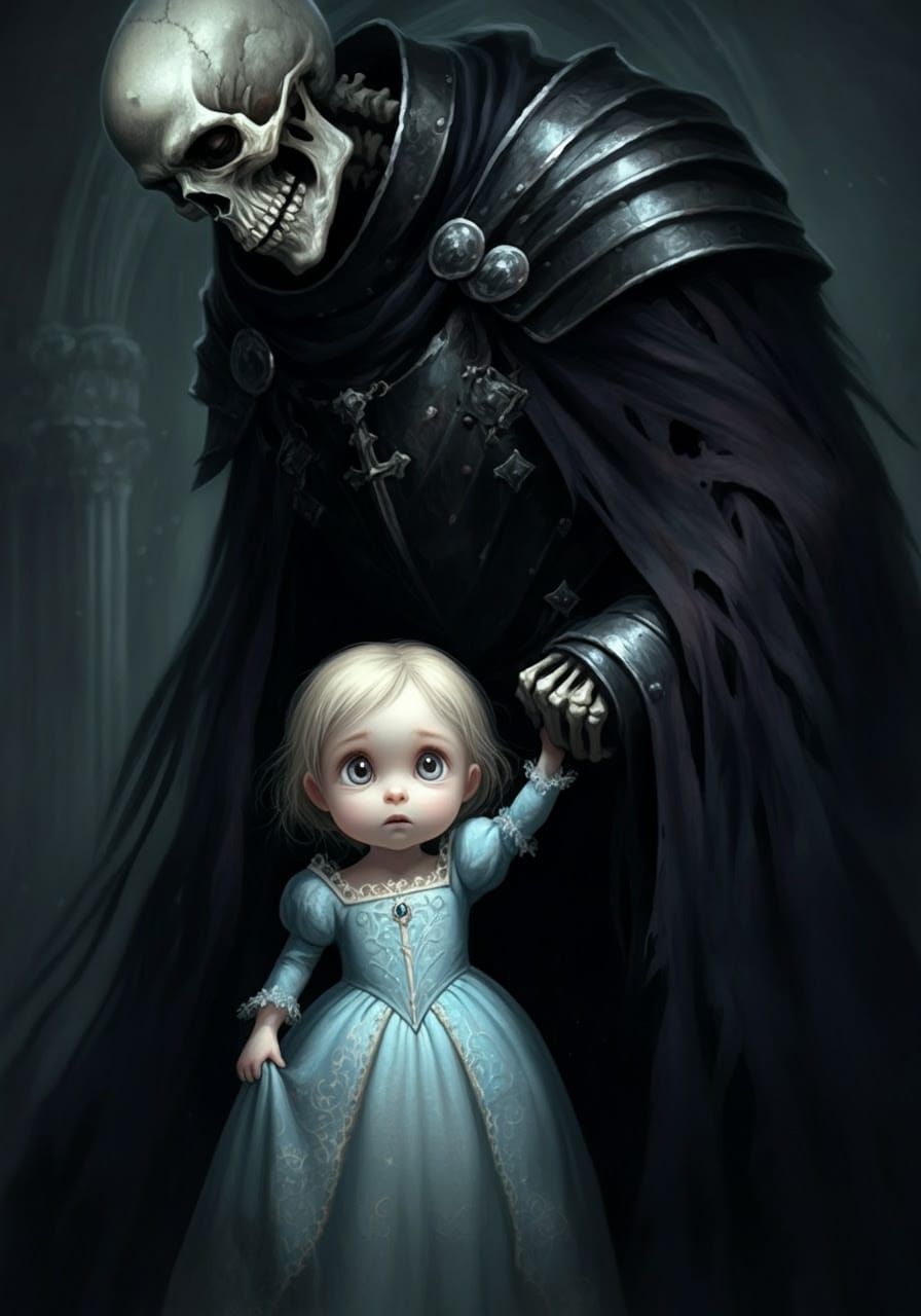 Tiny Princess and Undead Knight in Gothic Fairy Ta... - AI Art