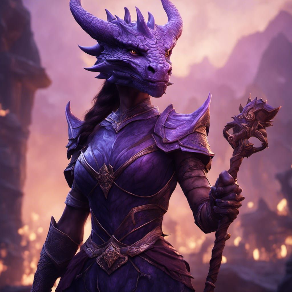 Beautiful amethyst female dragonborn with bow - AI Generated Artwork ...