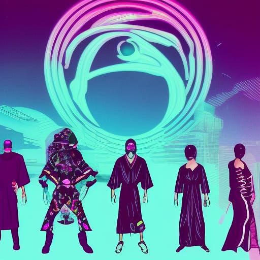 imagine a {cyberpunk, vaporwave, art deco} {ninja, wizard, priest} at ...