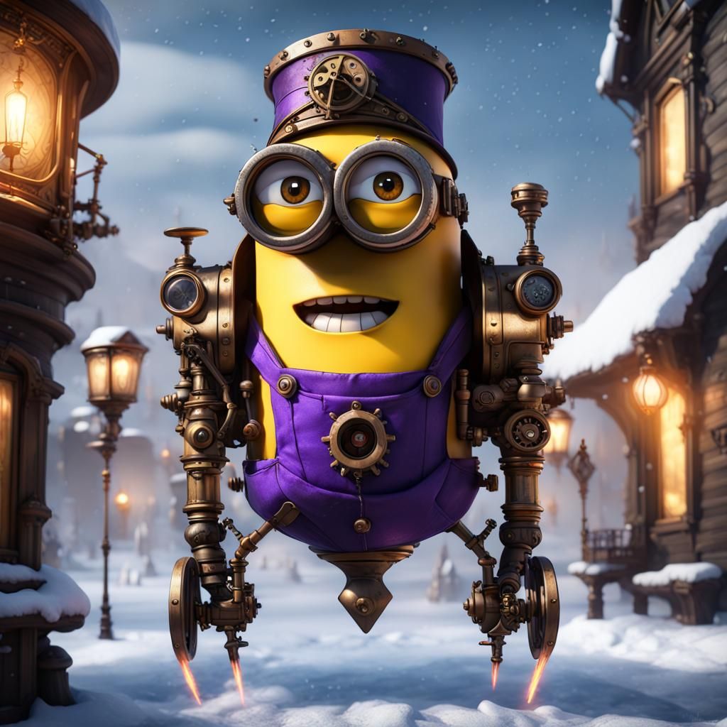 Steampunk minion in Winter Wonderland iceland - AI Generated Artwork ...