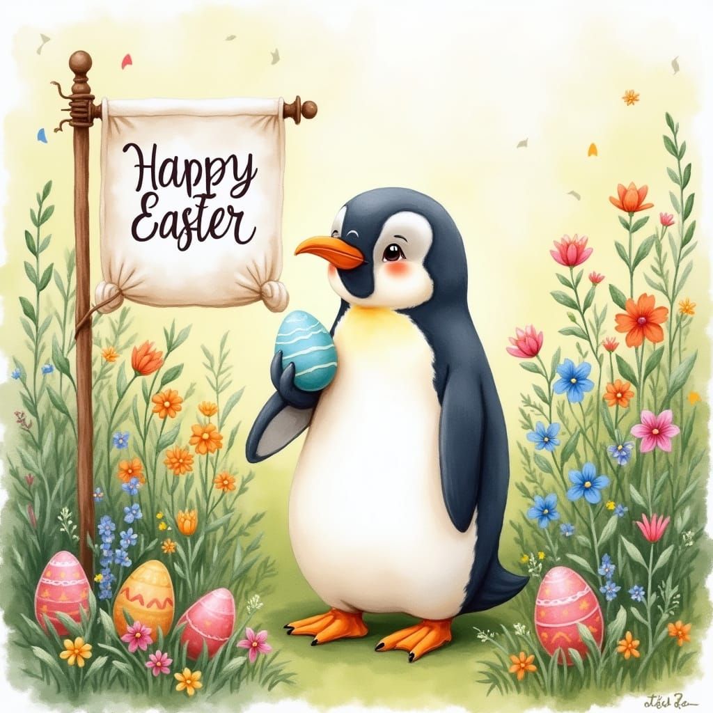Happy easter penguin garden flag - Whimsical Easter Garden ...