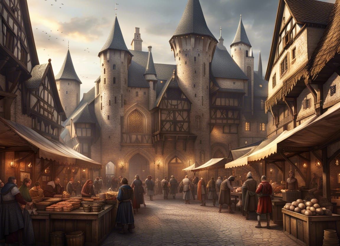 Bustling Medieval Marketplace #2 - AI Generated Artwork - NightCafe Creator