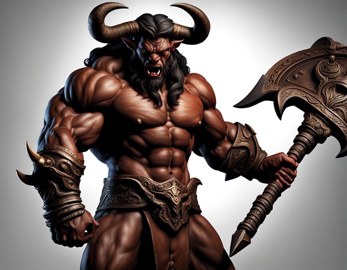 Insanely detailed painting of a mythical (((Minotaur in his full-body ...
