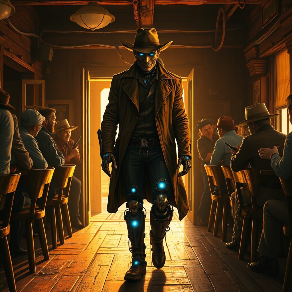 cyborg cowboy enters a saloon - cyborg cowboy enters a saloo...