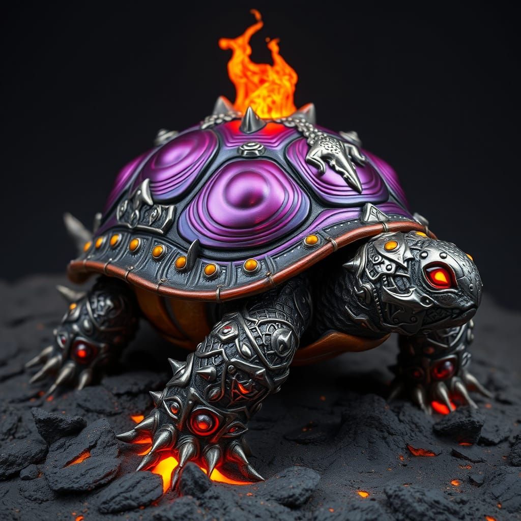 Cybernetic Tortoise Digimon in Volcanic Armor - AI Art