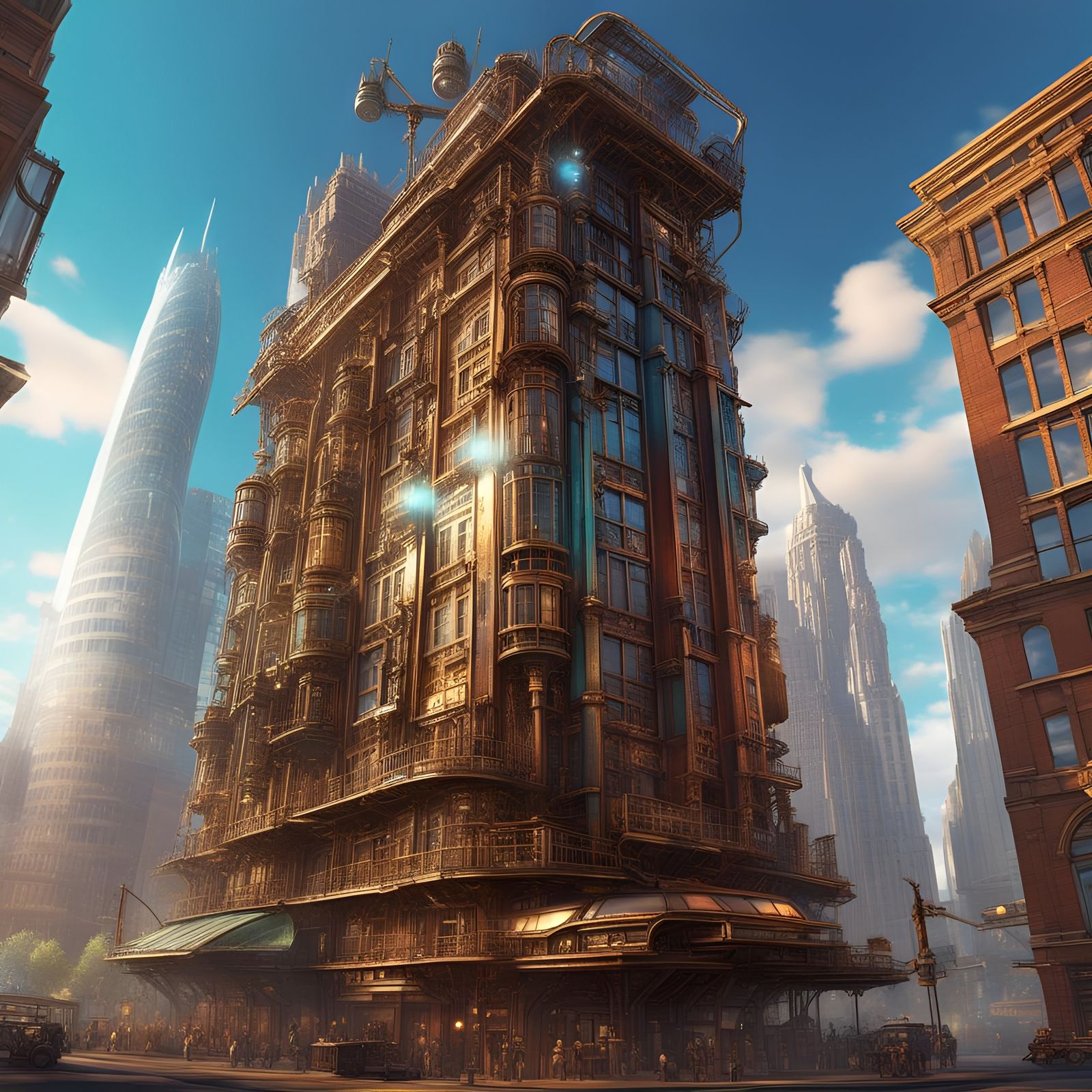 steampunk solarpunk style, highly detailed, 8k skyscraper - AI ...