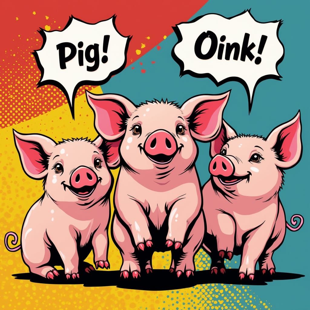 Vibrant Pop-Art Pigs Inspired by Classic Comics - AI Art