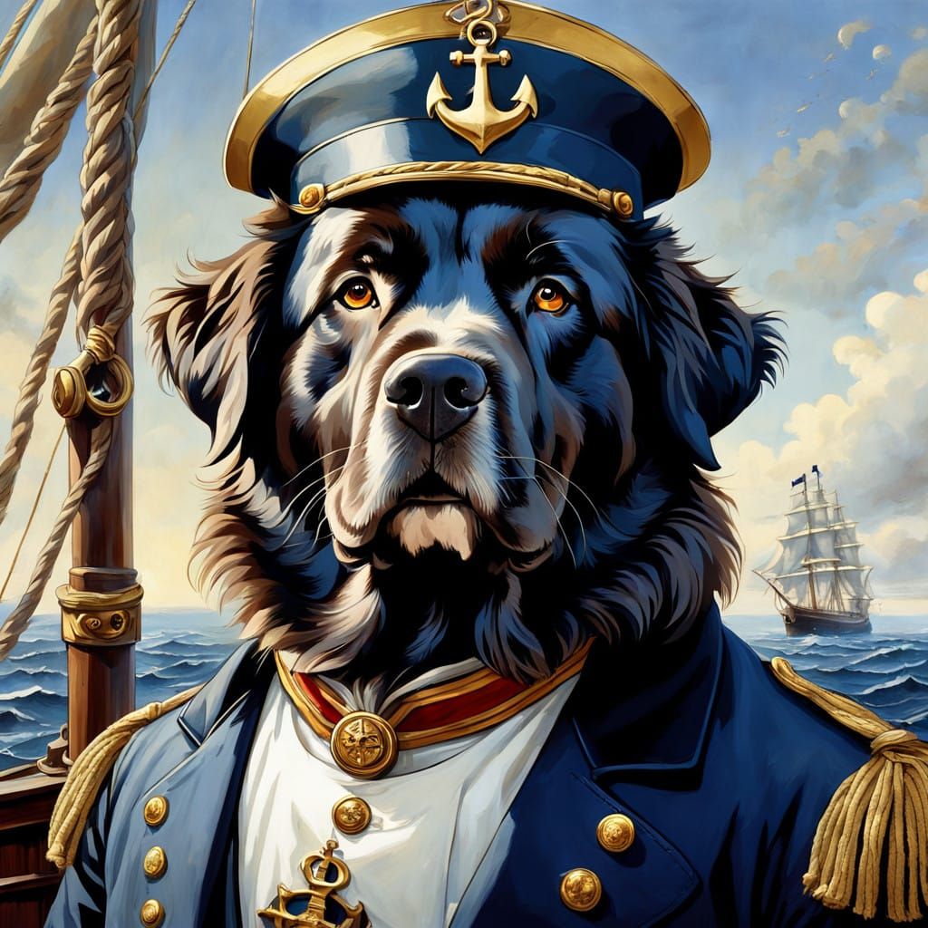 A Newfoundland dog in the image of a ship captain