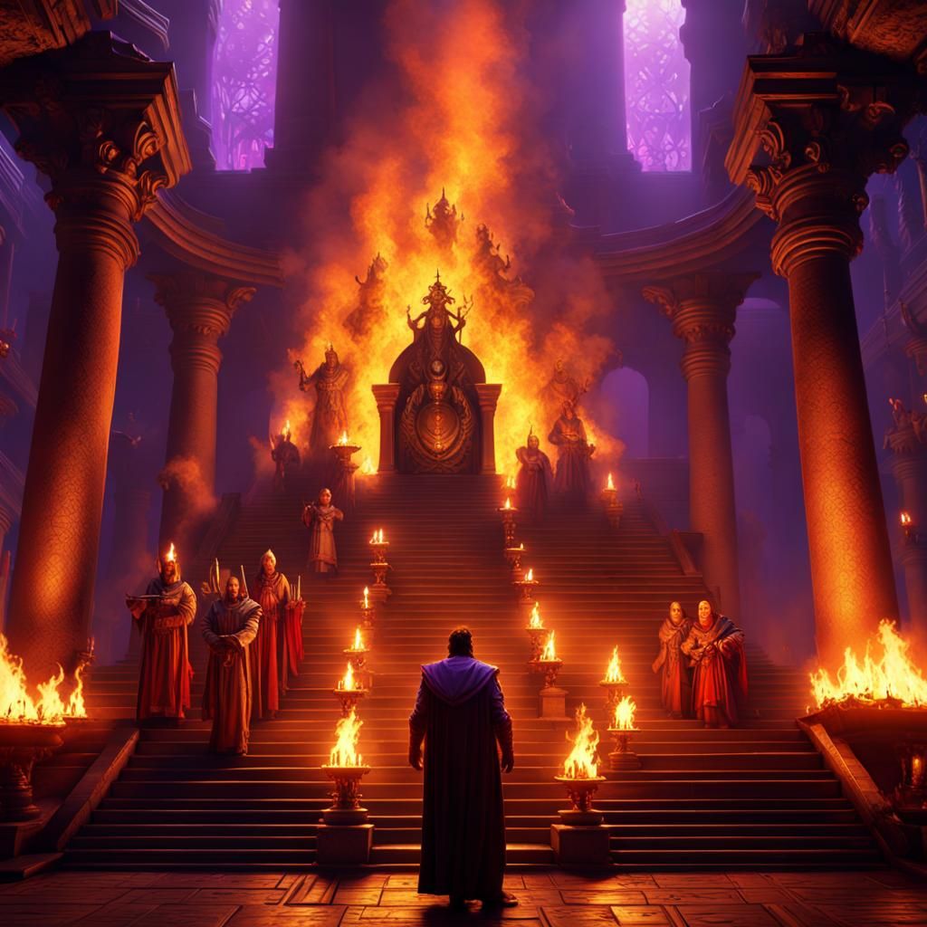 Temple of doom with burning - AI Generated Artwork - NightCafe Creator