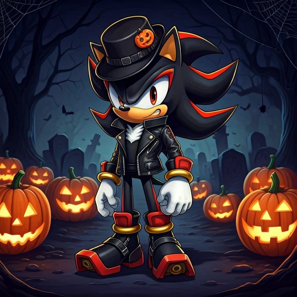 Shadow the Hedgehog in Gothic Halloween Attire - AI Art